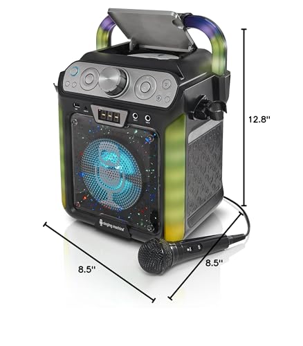 Singing Machine SML682BTBK Groove Cube Karaoke Player with Bluetooth and Echo Control, Battery Powered, Black