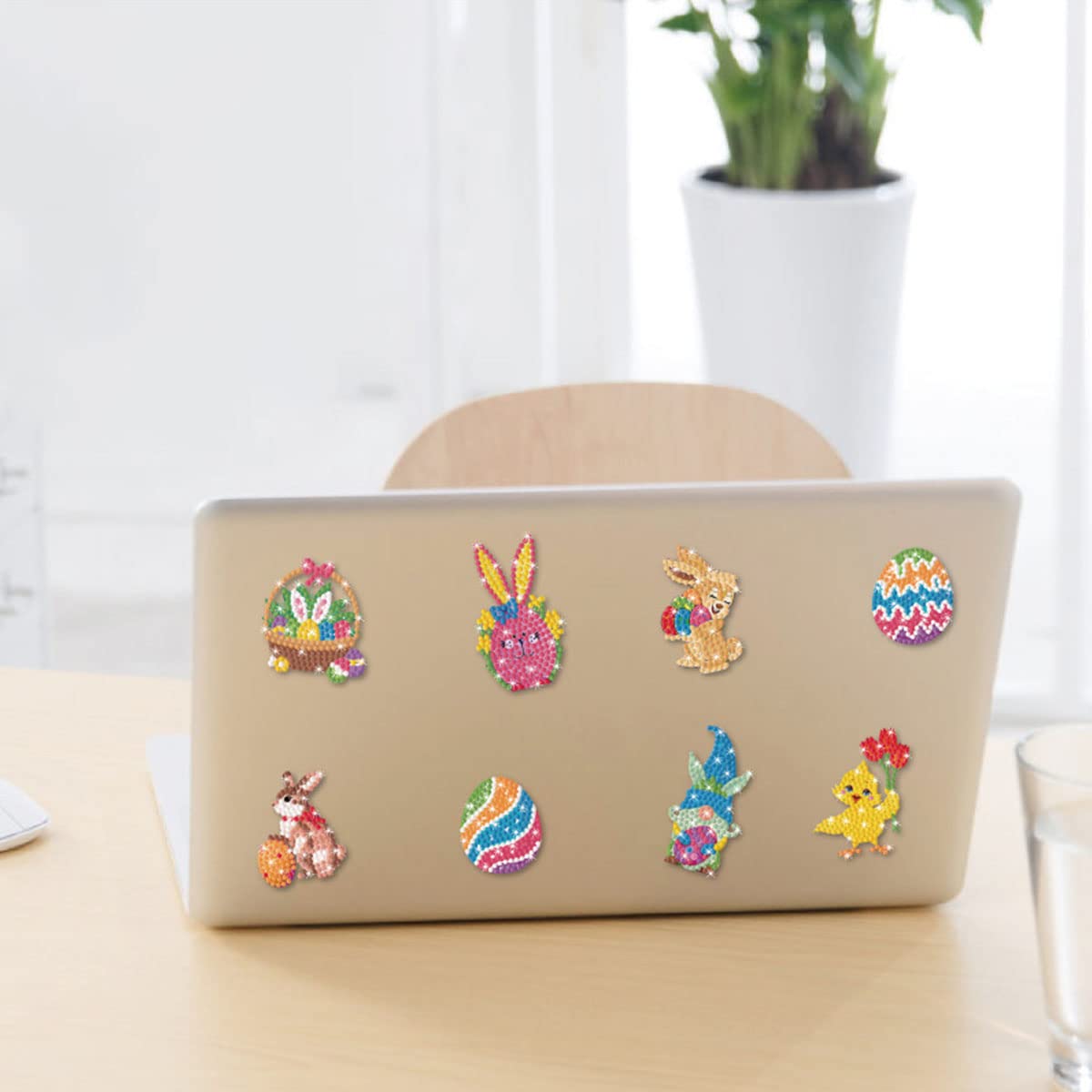 FLYSONG 5D DIY Diamond Art Kits for Kids,24 PCS Diamond Art Stickers Cute Animals Gift for Beginners Children Handmade Digital Gem Paint by Number Kits (Easter Eggs)
