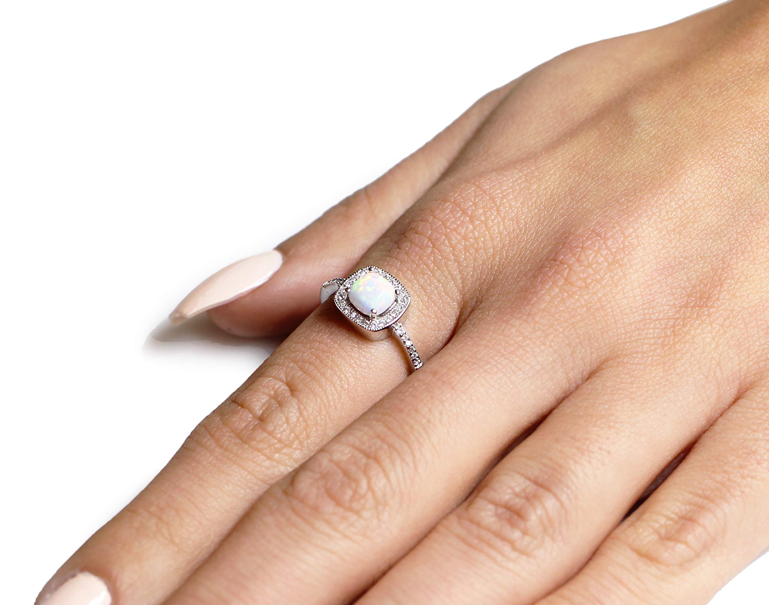 CloseoutWarehouse White Simulated Opal Princess Halo Ring Sterling Silver Size 14
