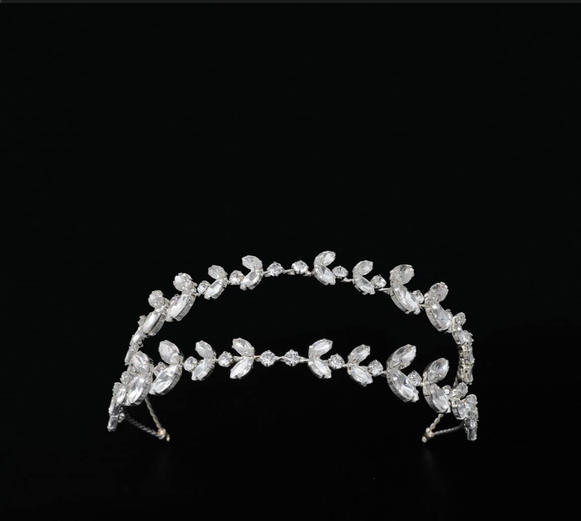 Crystal Bridal Headpiece, Two rows hair accessory - Handmade Silver Wedding Headband for Women