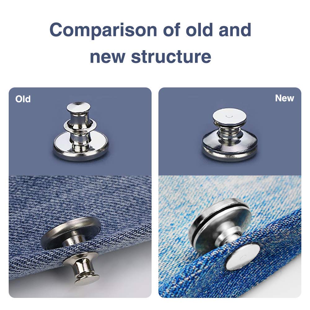 Button Pins for Jeans, 6 Sets 17mm Flat Back Design Adjustable Removable Instant Pants Metal Buckle for Swing Crafts DIY