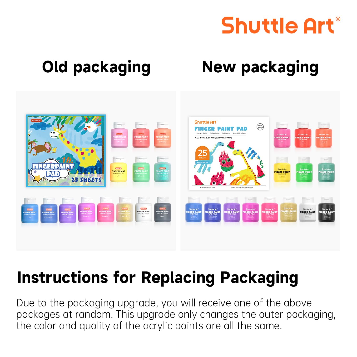 Washable Finger Paint Set, Shuttle Art 46 Pack Kids Paint Set with 14 Colors(60ml) Finger Paints, Brushes, Finger Paint Pad, Sponge, Palette, Smock, NonToxic for Toddlers Home Activity Early Education