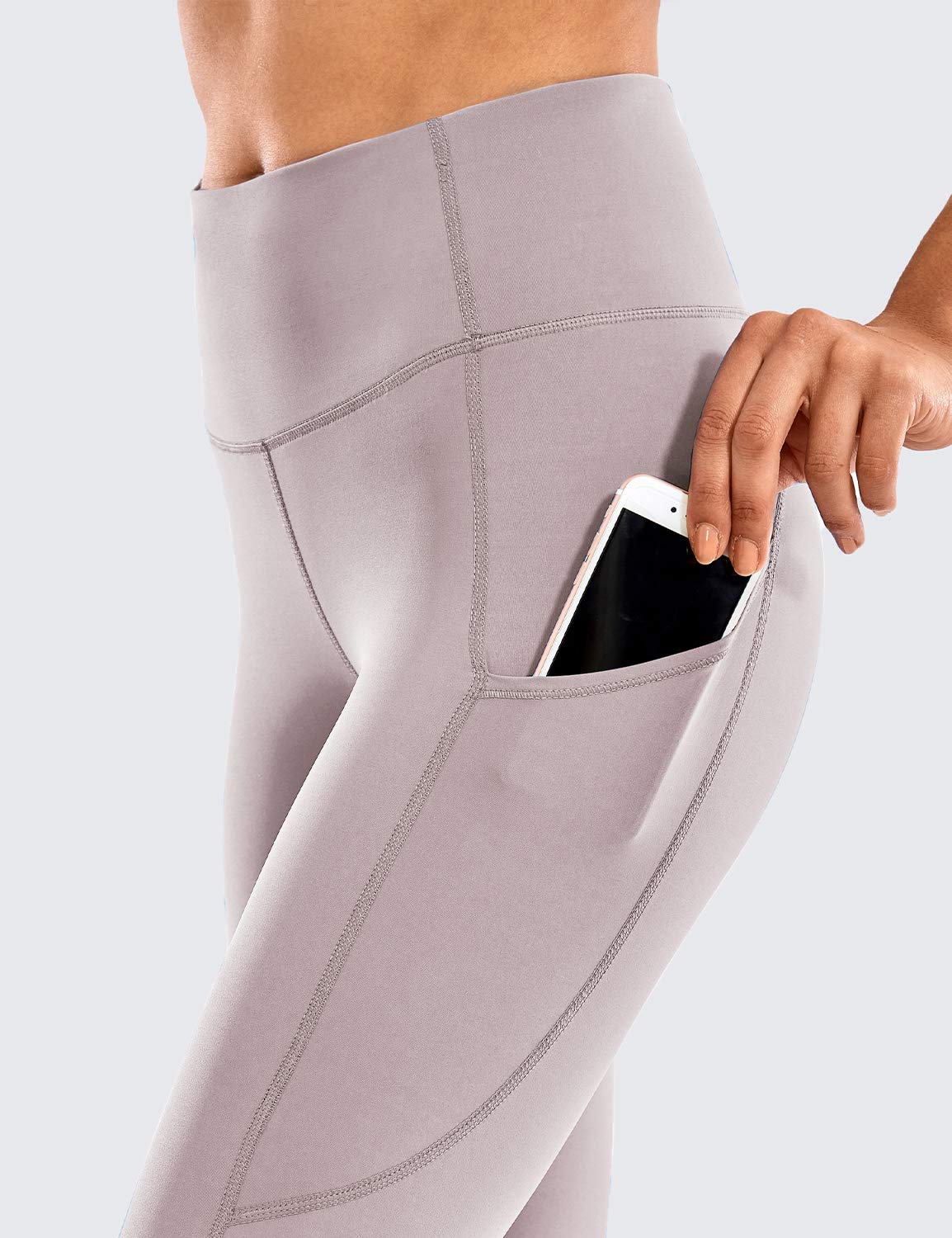 CRZ YOGA Women's Naked Feeling Light Running Leggings 28 Inches - High Waisted Compression Workout Pants with Pockets Black Small