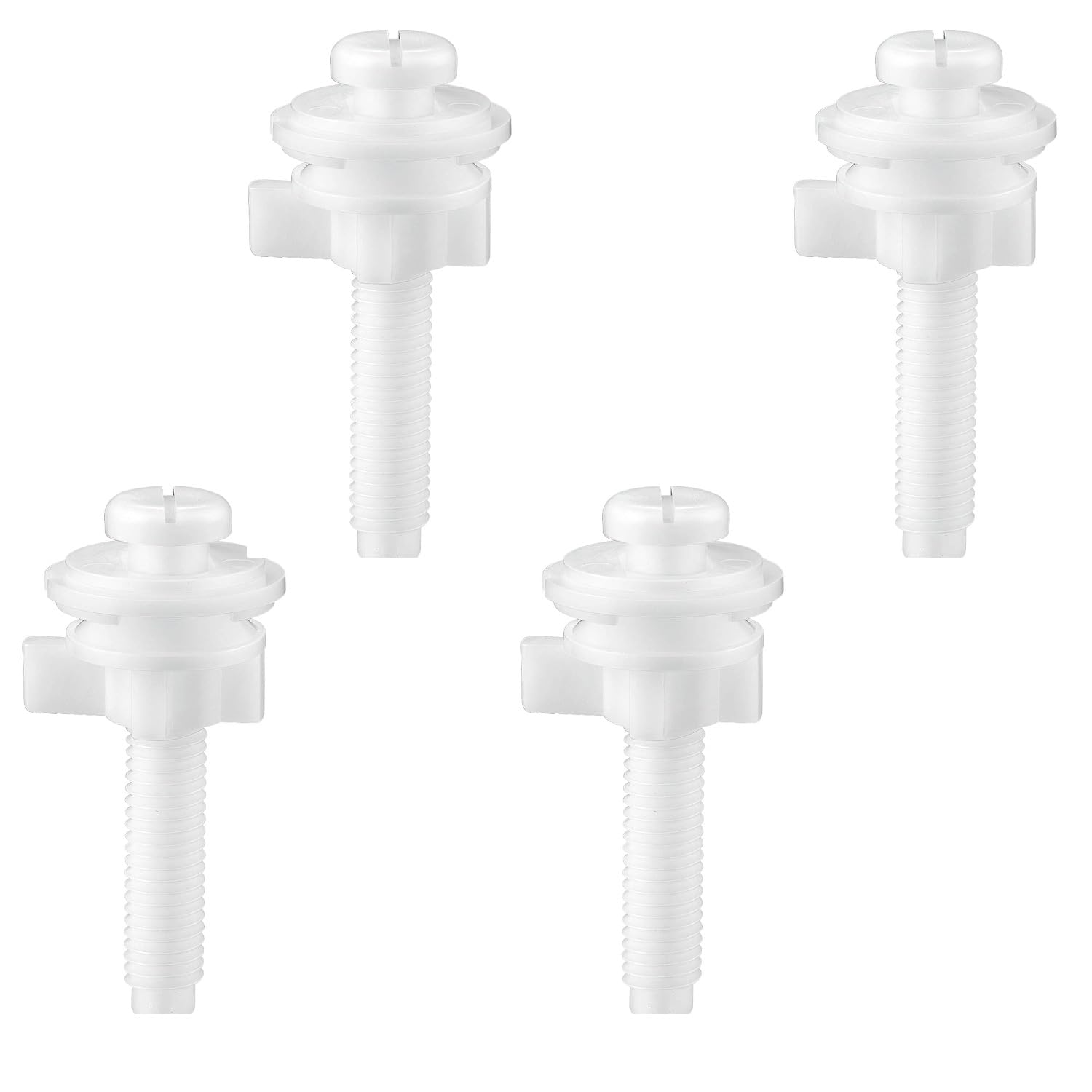 BUWUSMU Replacement Toilet Seat Screws, Kit with Plastic Hinge Bolt Screws, Nuts, and Washers for Top Toilet Seat Repair (White, 4 Pieces)