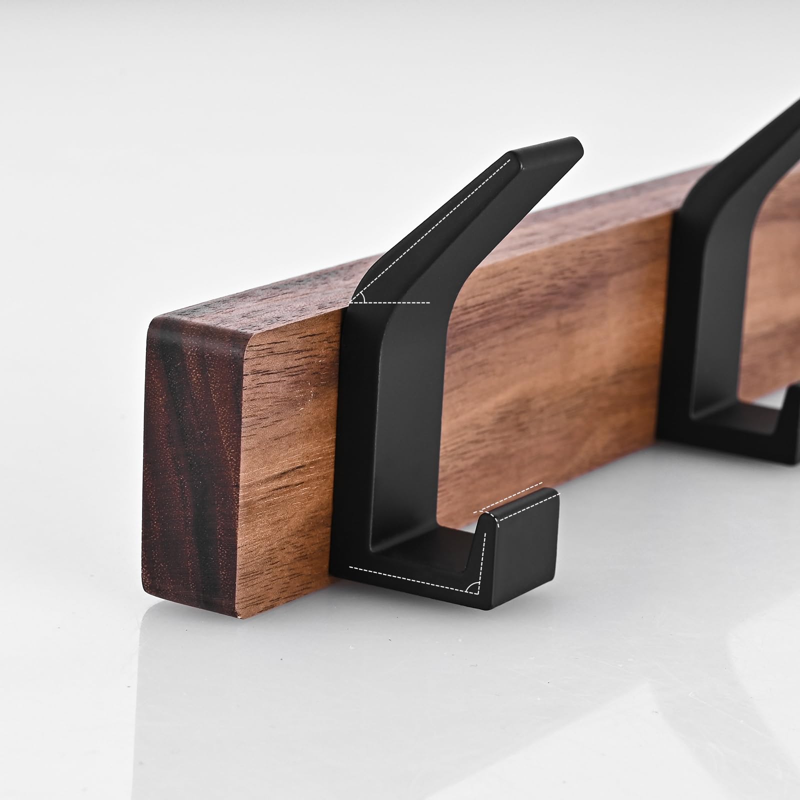 Jadorn Coat Rack Wall Mount - 15.7 Inches Walnut Wood Coat Hooks Coat Rack Wall Mount with 4 Hooks Black Aluminum Coat Hooks for Hanging Coat Hat Bag Hat Rustproof Coat Hanger