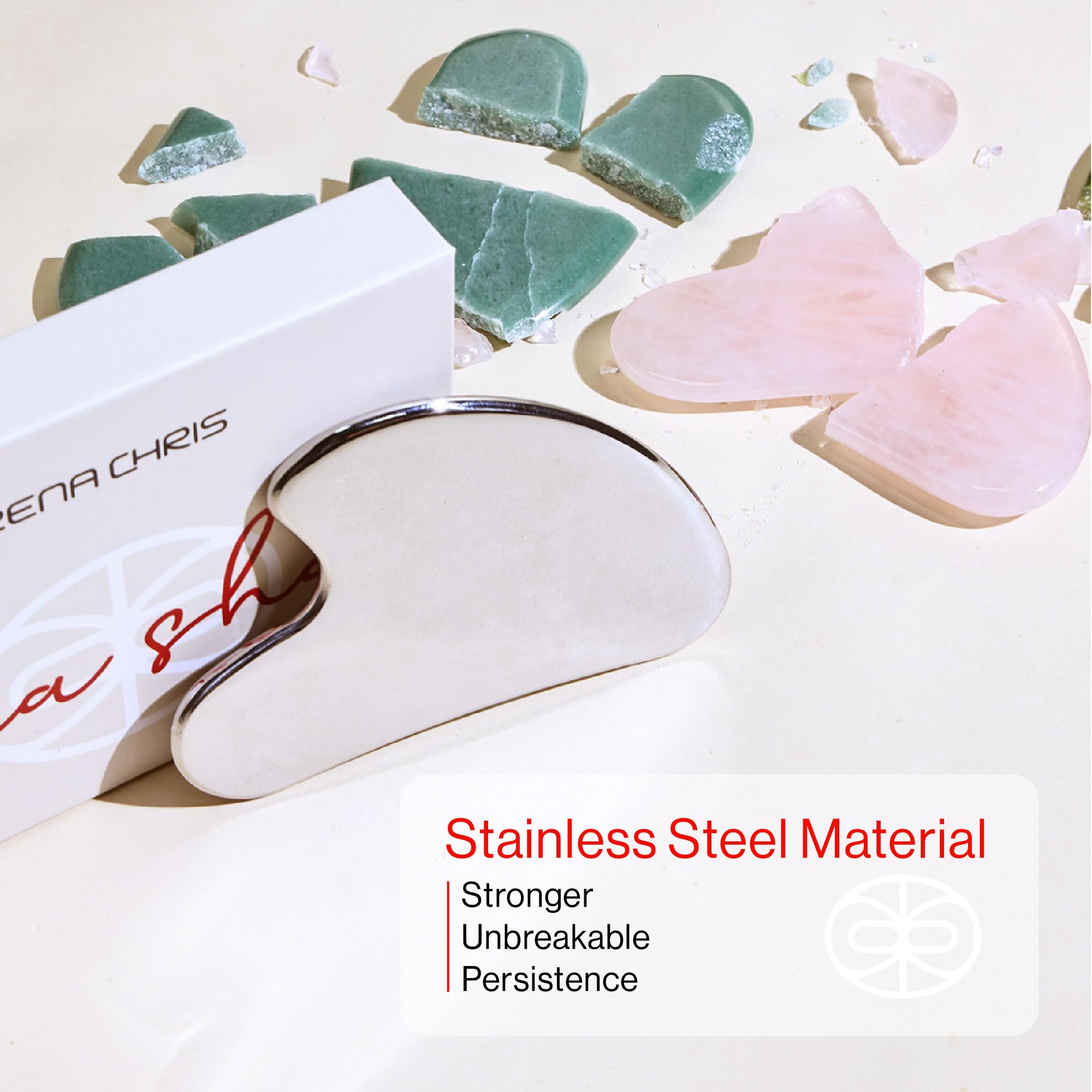 Rena Chris Gua Sha Facial Tools, Stainless Steel Guasha Tool for Acupuncture, Manual Massage Sticks for Jawline Sculpting and Puffiness Reducing, Gua Sha Scraping Massage Tool, Skin-Care Tool (Sliver)
