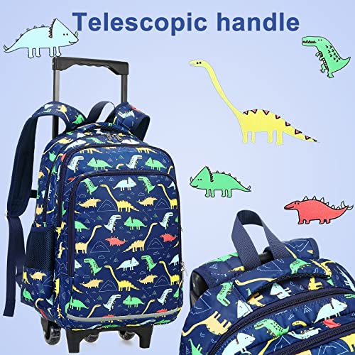 CAMTOP 18 Inch Rolling Backpack Boys Travel Roller Bag with Wheels Kids School Bags Wheeled Luggage Backpack(Dinosaur)