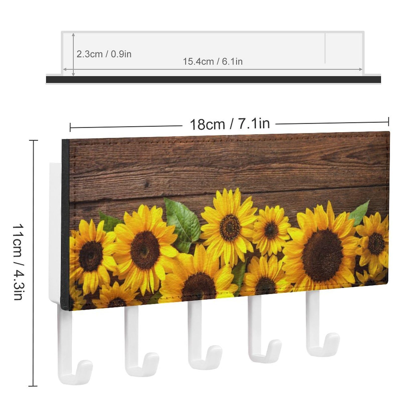JAIDEN BEATA Cute Decorative Key Holder for Wall, Sunflower Wood Floral Print Retro Self Adhesive Key Rack Mail Organizer Wall Mount Hanging Key Holder Key Hanger for Kitchen Office Entryway Door