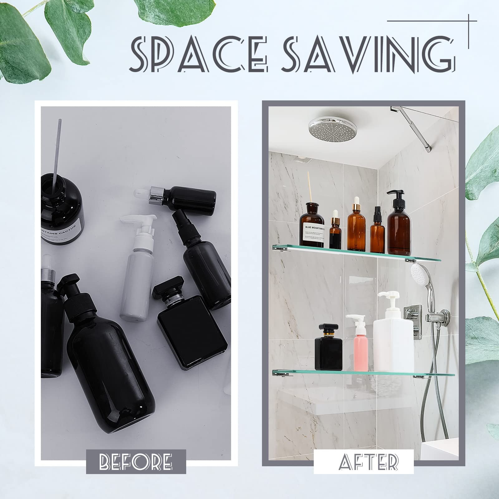 Tatuo 2 Pieces Bathroom Shelf Tempered Glass Shelf for Bathroom, 304 Stainless Steel Wall Mount Floating Glass Shelves (19.7 Inch)