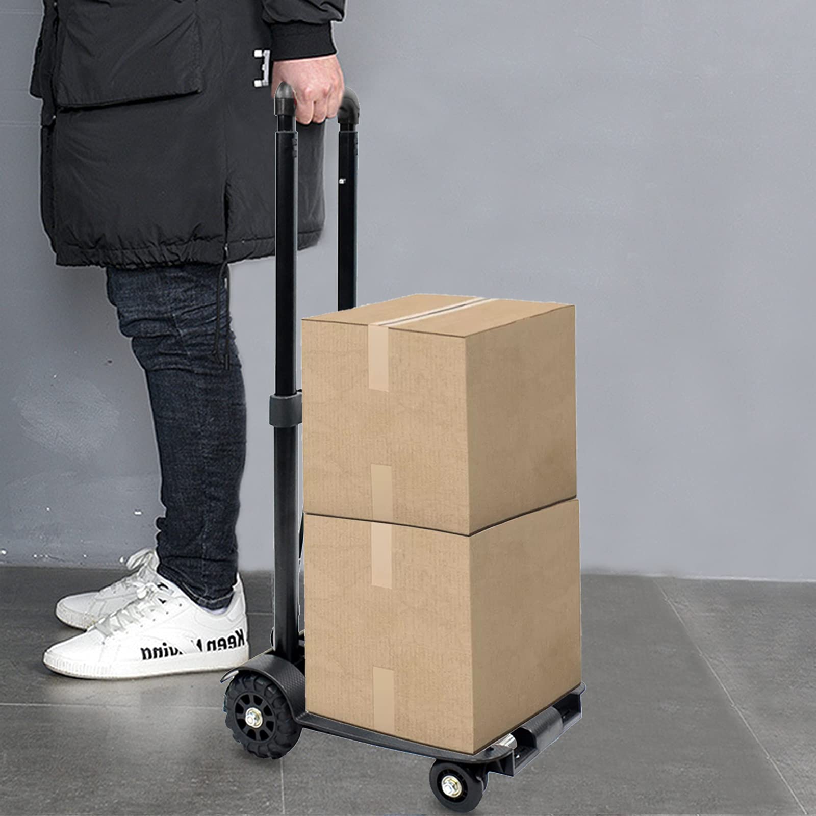 Folding Hand Truck with 2-Wheels Dolly Cart Adjustable Handle for Moving, Travel,Office Use