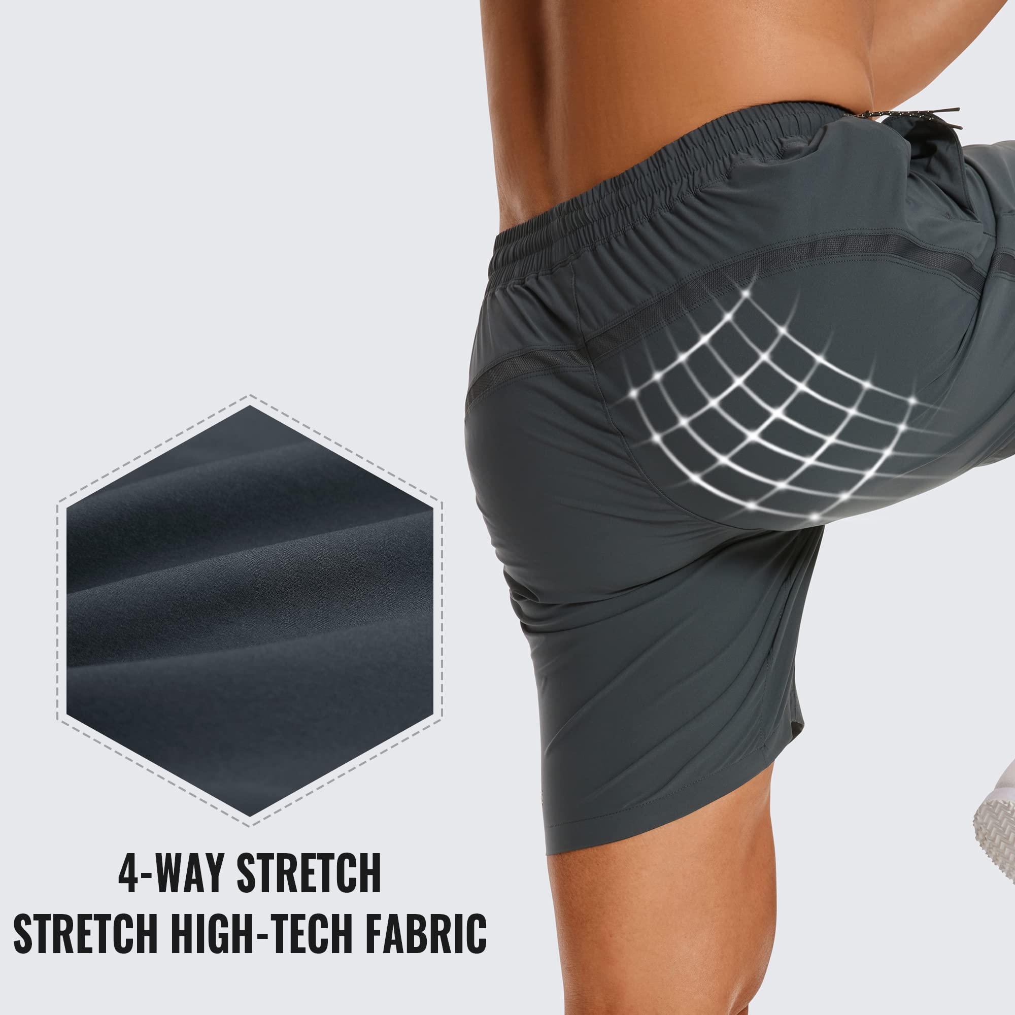 CRZ YOGA Men's Linerless Gym Shorts - 7'' Ultra-Light Quick Dry Workout Running Training Athletic Shorts with Pockets Melanite X-Large