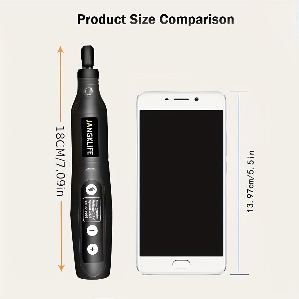 JANGKLIFE Mini Cordless Rotary Tool Kit, 5-Speed ​​Adjustable and USB Rechargeable with 61 Accessories for Sanding, Polishing, Drilling, Etching, Engraving, DIY Crafts