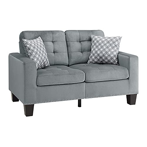 Lexicon Leighton Fabric Loveseat with 2 Pillows, 57" W, Gray