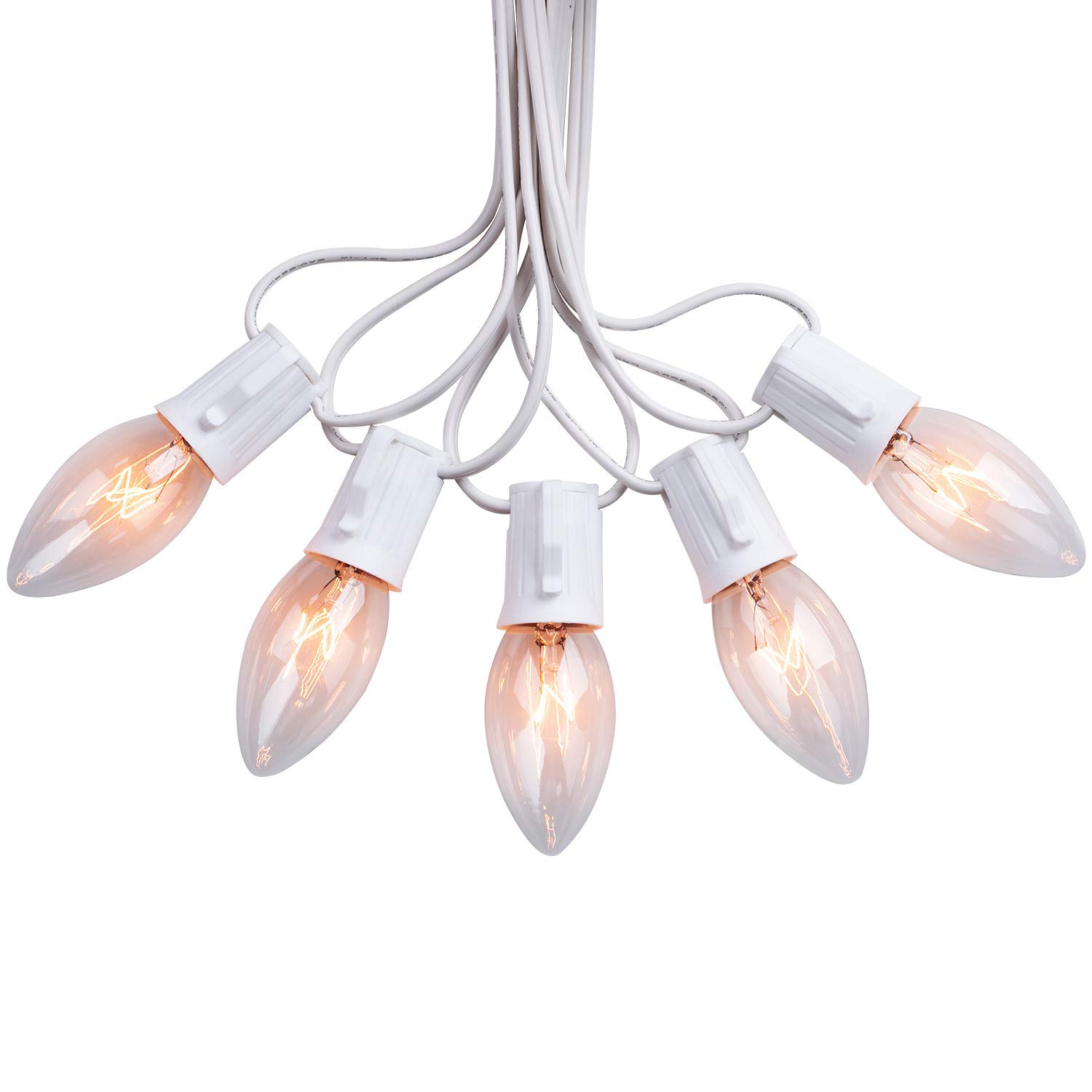 C9 Clear Christmas String Lights - Outdoor Christmas Tree Lights String - Hanging Christmas Roofline Lights - Patio Lights for Outdoor Decor - Green Wire, 25 Feet