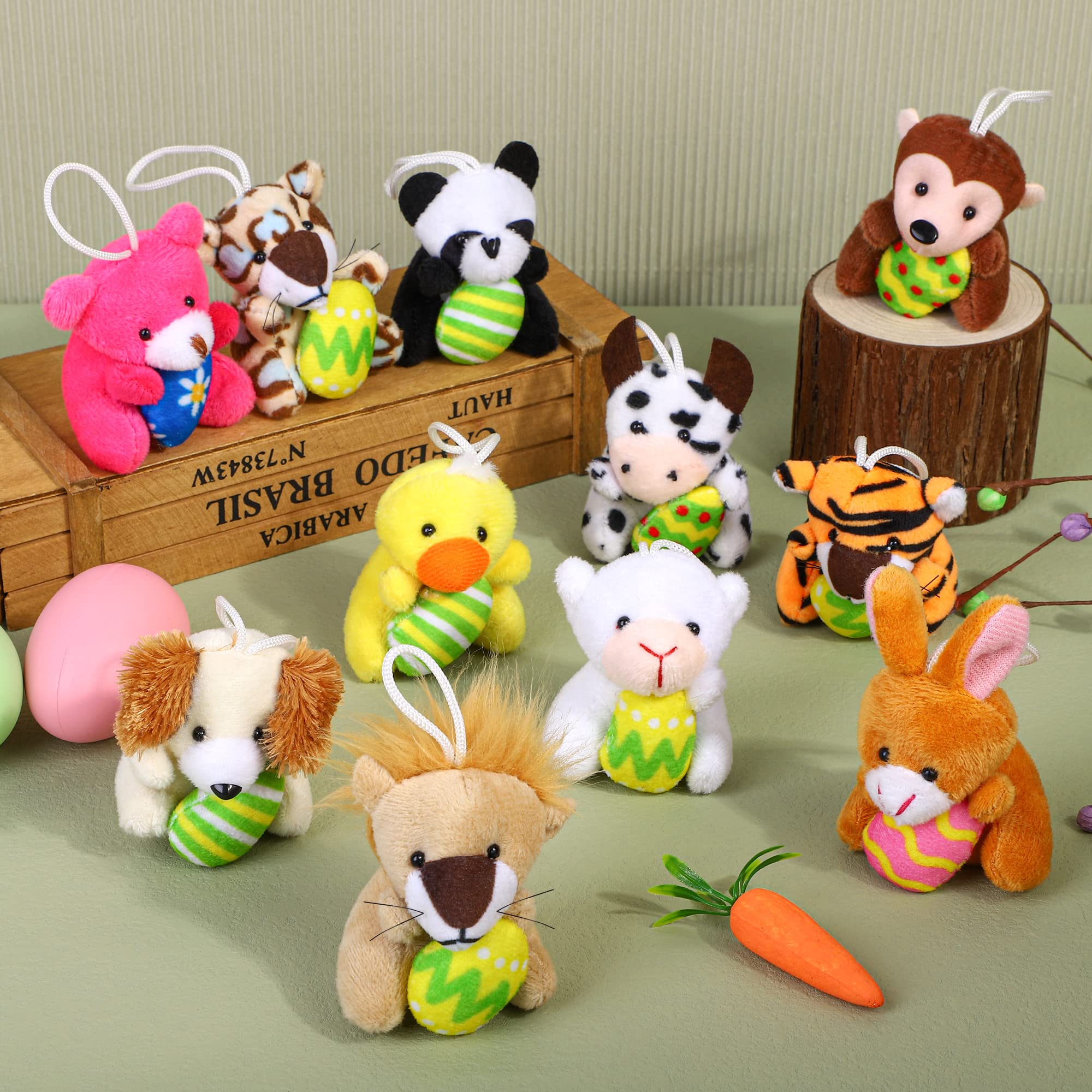 Fovths 24 Pack 2.4 Inch Easter Mini Stuffed Animal Plush Toys with Keychain Colored Easter Eggs Easter Baskets Filler Easter Party Favors