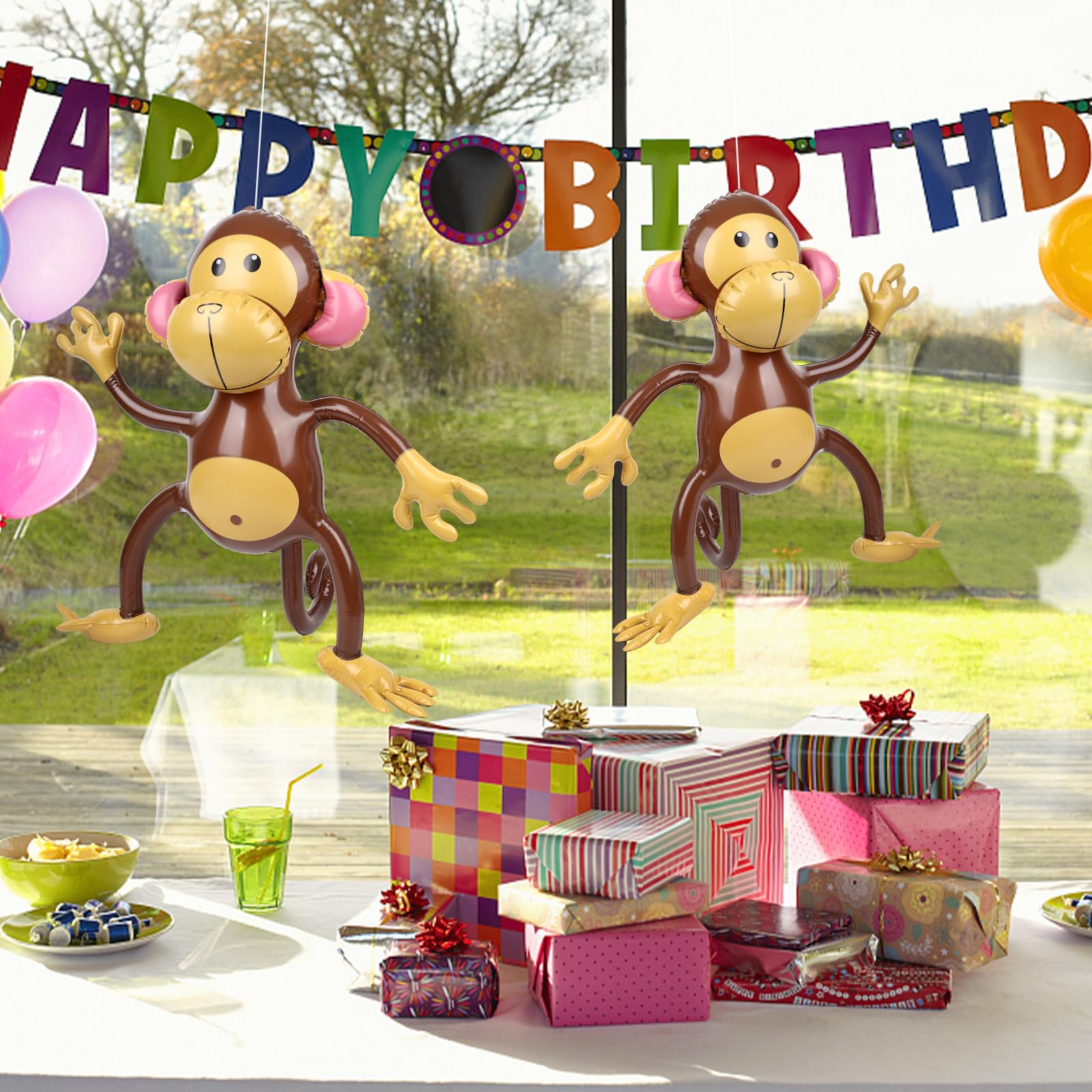 FUTUREPLUSX 3PCS Inflatable Monkeys, Monkey Walking Balloons Monkey Inflates for Birthday Supplies Classroom Decor Baby Shower Supplies