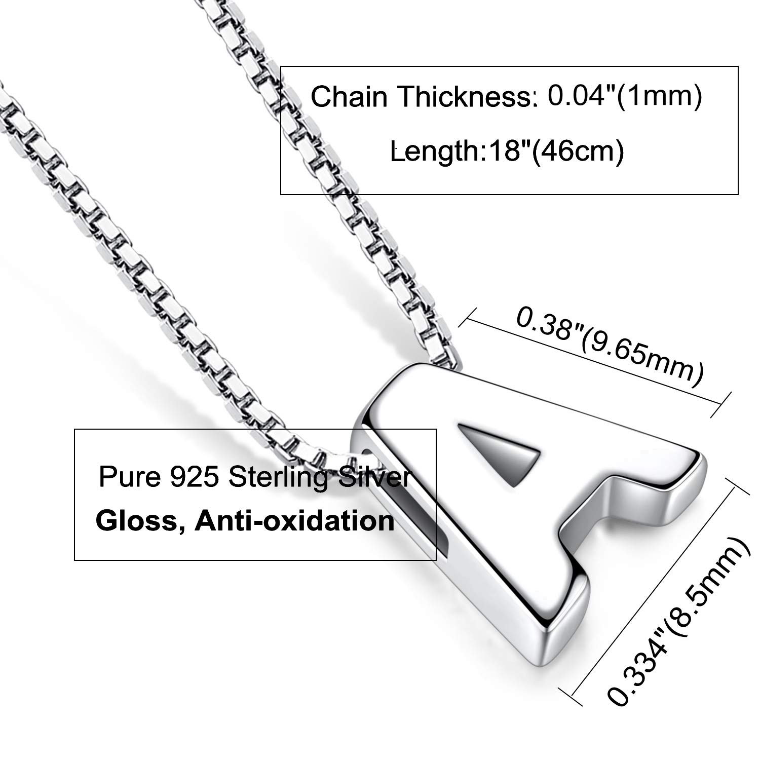 CANDYFANCY A Initial Necklace 925 Sterling Silver Letter Pendant Personalized 26 Alphabet Necklace for Women Men Gift with 18" Box Chain