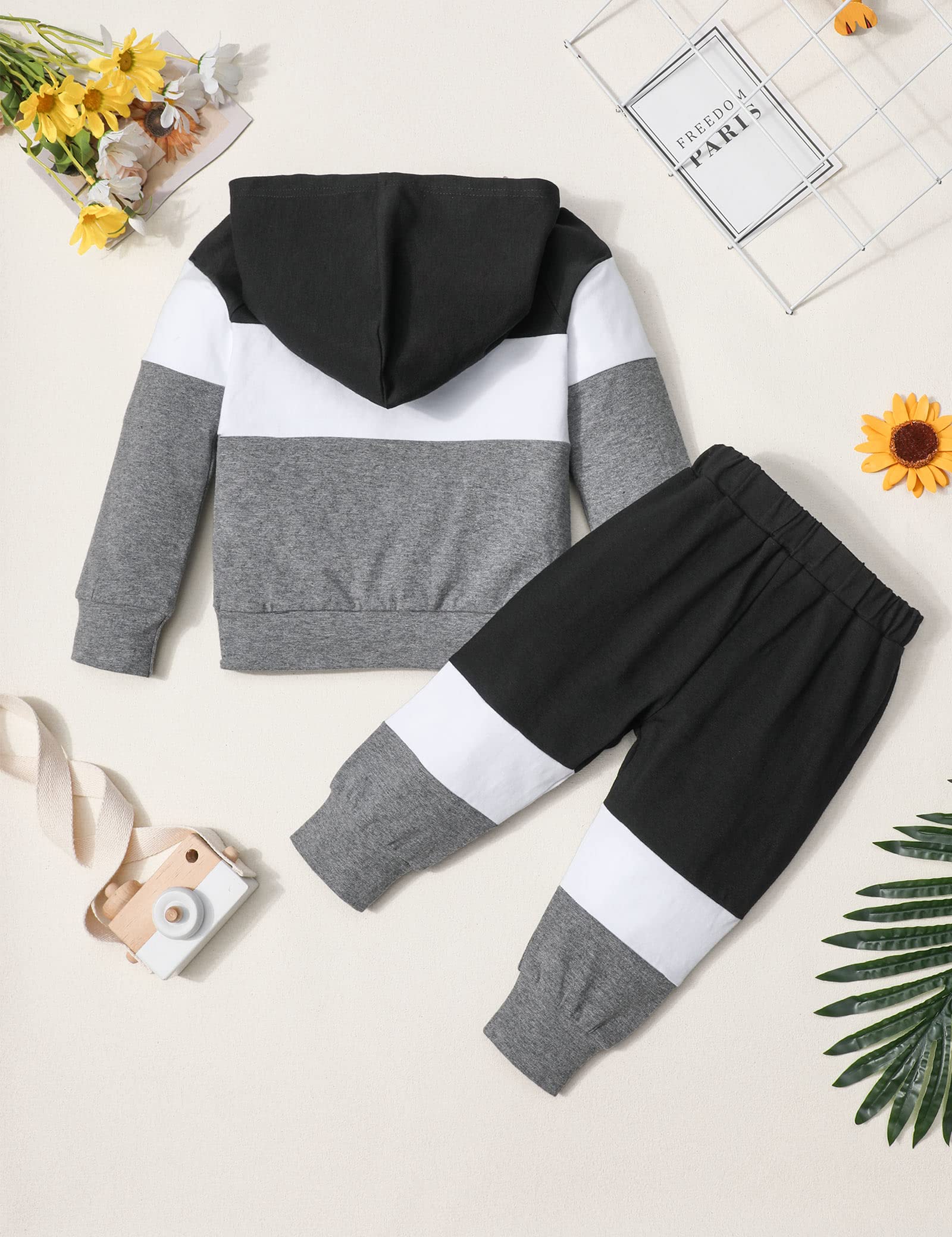 Fommy Toddler Boy Clothes, 5-6T Toddler Boy Fall Clothes Letter Print Long Sleeve Hoodie Top + Pants 2PCS Set