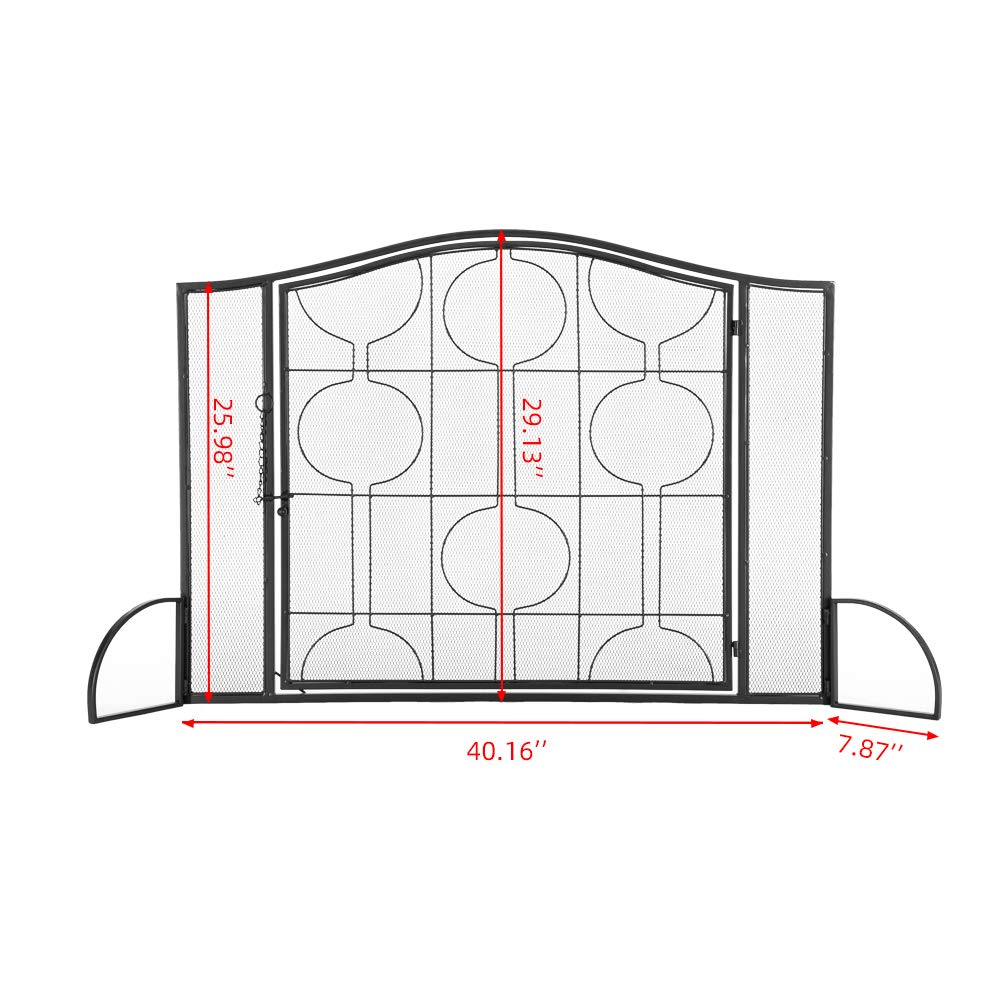 Cu Alightup Fireplace Screen 56x29 Inches Fire Place Cover Screen Fire Spark Guard Metal Mesh Panels Black for Living Room,Rustic Home Decor
