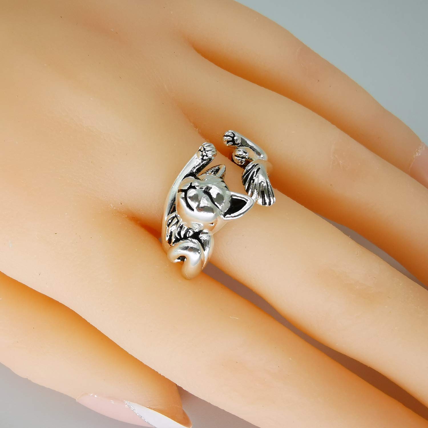 CANEER Cat Ring, plated Silver Cute Animal Adjustable Paws Finger Rings Cat Lovers Gifts for Women