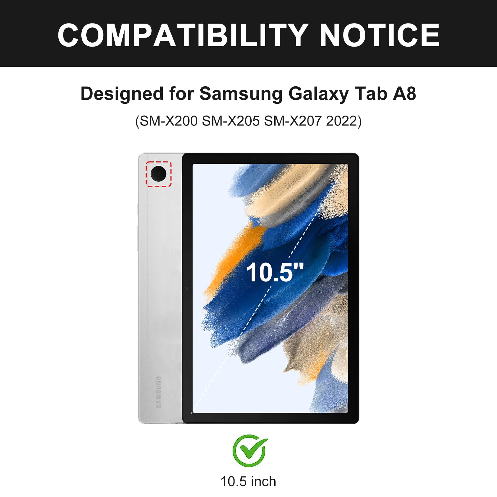 for Galaxy Tab A8 Keyboard Case 10.5 inch 2022, Long Battery Life & Rechargeable - Bluetooth Detachable Keyboard for Samsung Tablet A8 (SM-X200 X205 X207) Slim Folio TPU Stand Case, Black