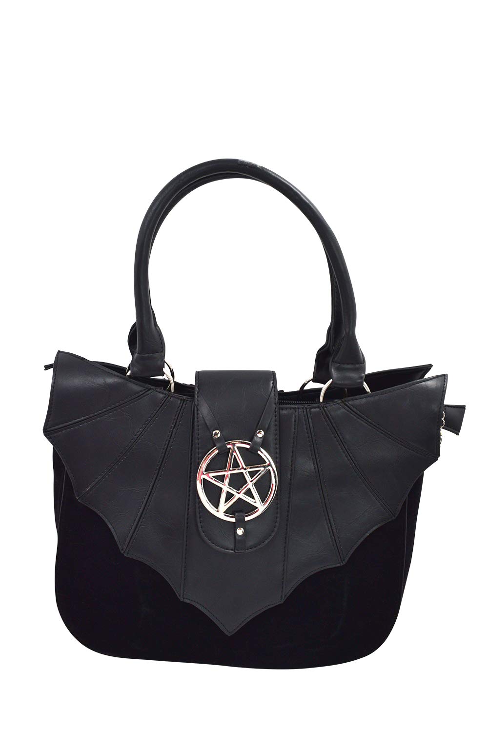 Restyle Night Creature Bat wings & Pentagram Black Velvet Gothic Handbag