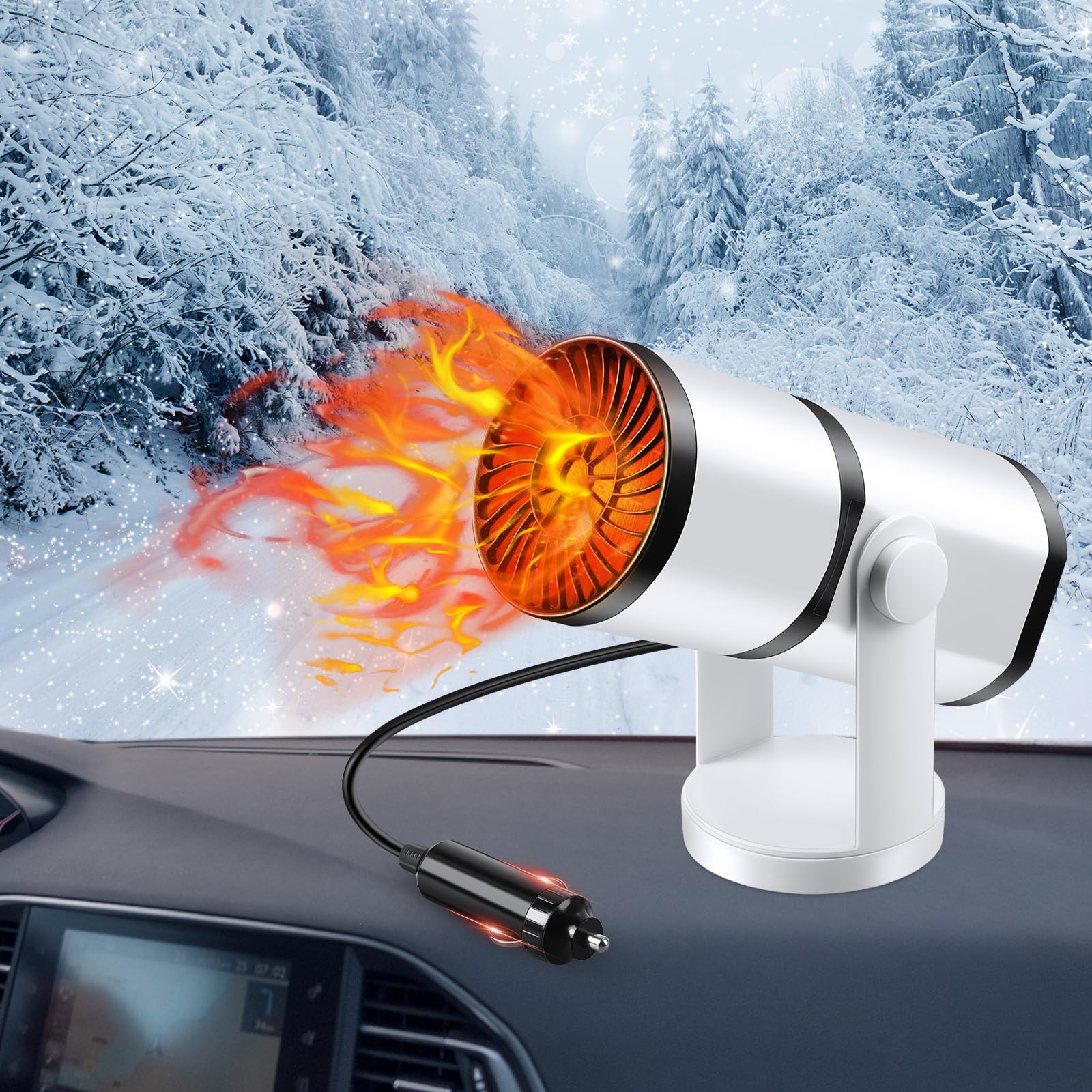 Datanly Portable Car Heater 12V Car Heater That Plugs into Cigarette Lighter, Defroster for Car Windshield, 150W 2 in 1 Heating and Cooling Fast Heating Defrost Defogger Rotation Fan(1 Pcs)