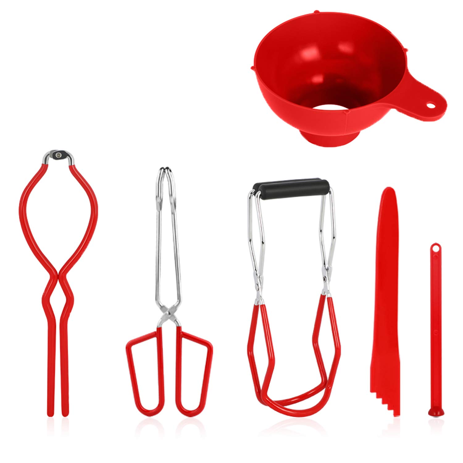 Canning Kit Canning Tools Canning Set Canning Supplies Include Canning Funnel, Jar Lifter, Jar Wrench, Lid Lifter, Canning Tongs, Bubble Popper/Bubble Measurer/Bubble Remover Tool (Red)