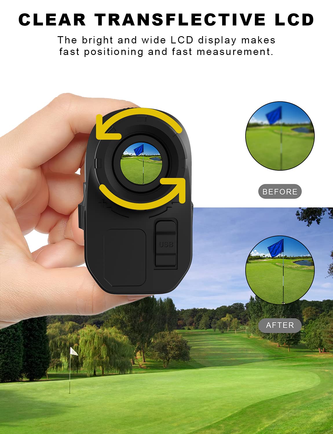 CUSBON PF280 Golf Laser Rangefinder, 656 Yards, Rechargeable, 6X Magnification, Multi-functional, Waterproof, for Golfing & Hunting