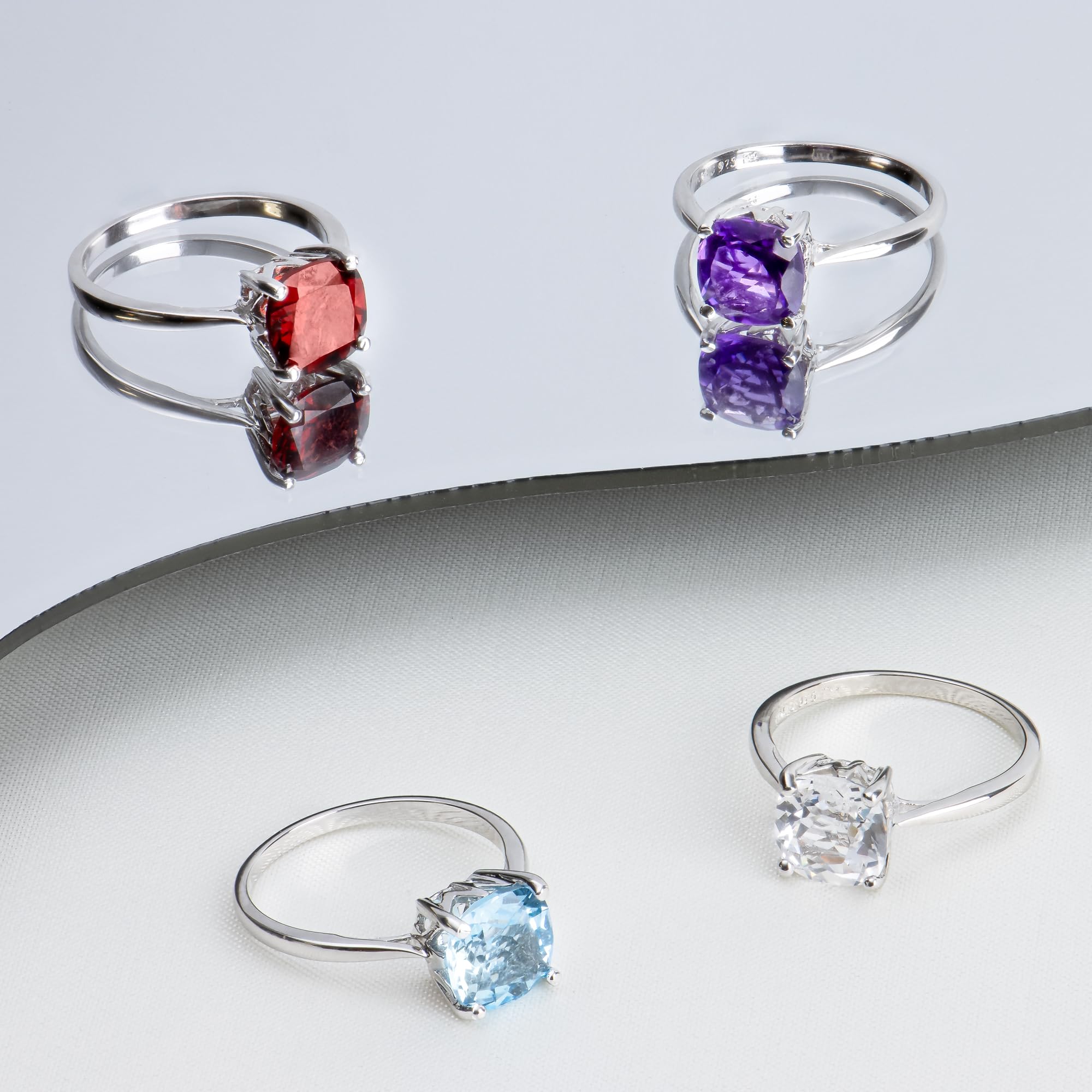 Cushion Cut Created White Sapphire Solitaire Ring for Women in 925 Sterling Silver 8 mm April Birthstone 4-Prong Setting Anniversary Ring Size 7 by Nicole Miller Fine Jewelry