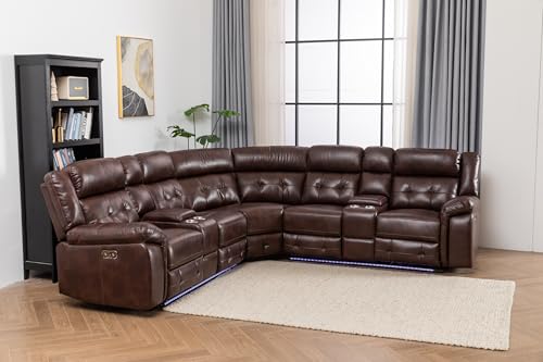 Kingway Living Room Furniture Sets, Large Sectional Couches with Cup Holders, Home Theater Sofa, Light Brown