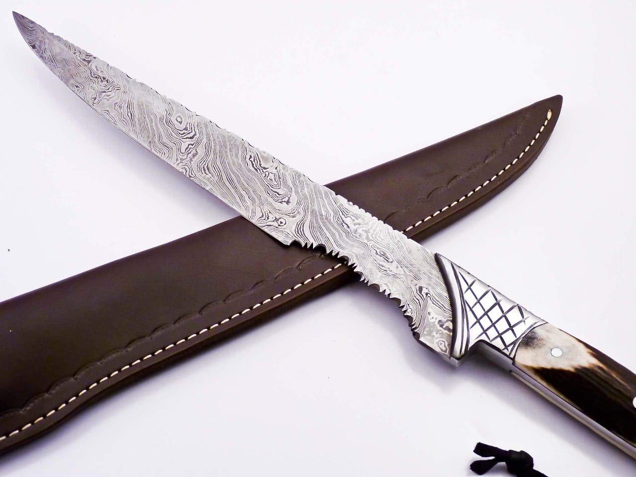 Custom Damascus Knife Hunting Knife Outdoor Knife With Stag Antler Handle