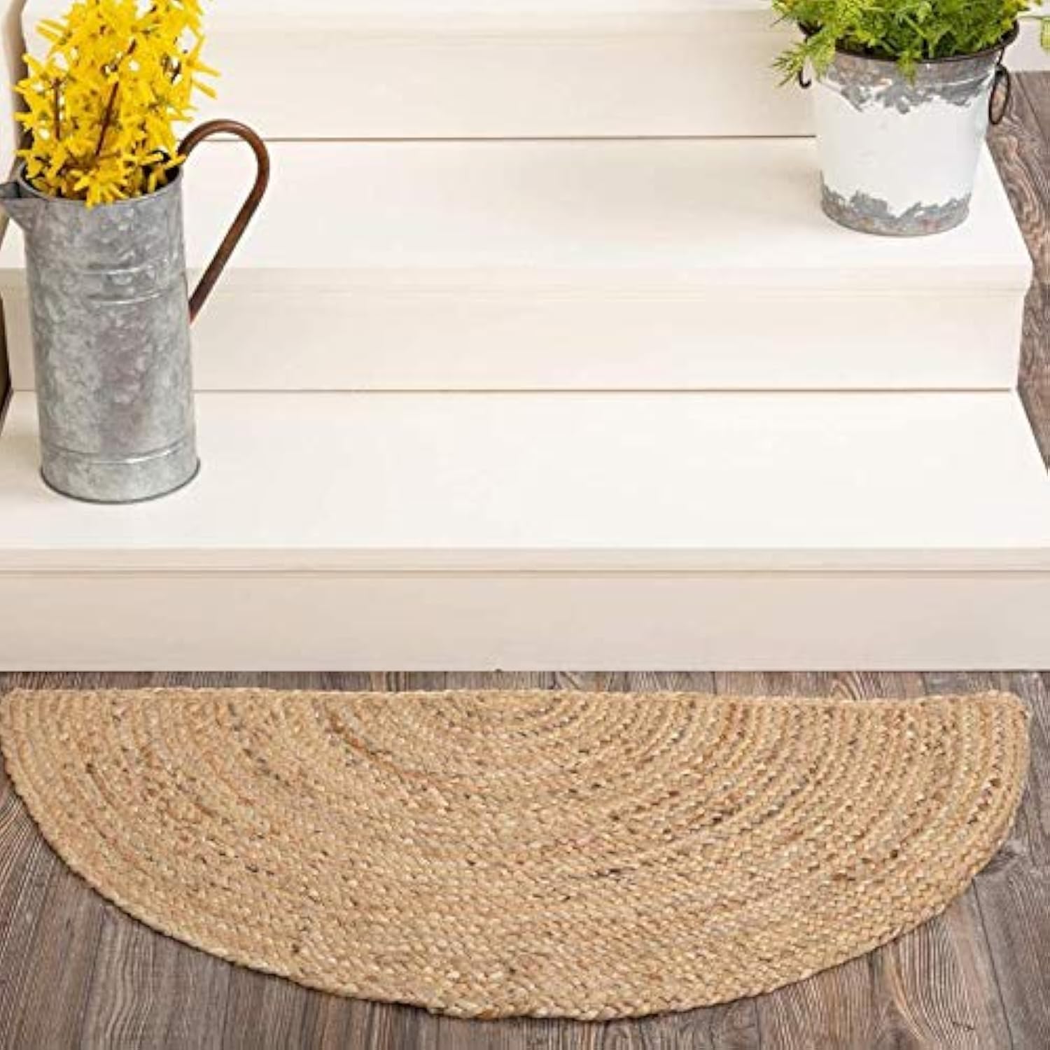 NAND NANDINI Indian Handmade Natural Jute Front Door Rug Outdoor Welcome Mat Half Circle Jute Rug Front Door Entry Mat Coastal Farmhouse Flooring Outside Pathway Patio Stairs Doormat (Beige 1)