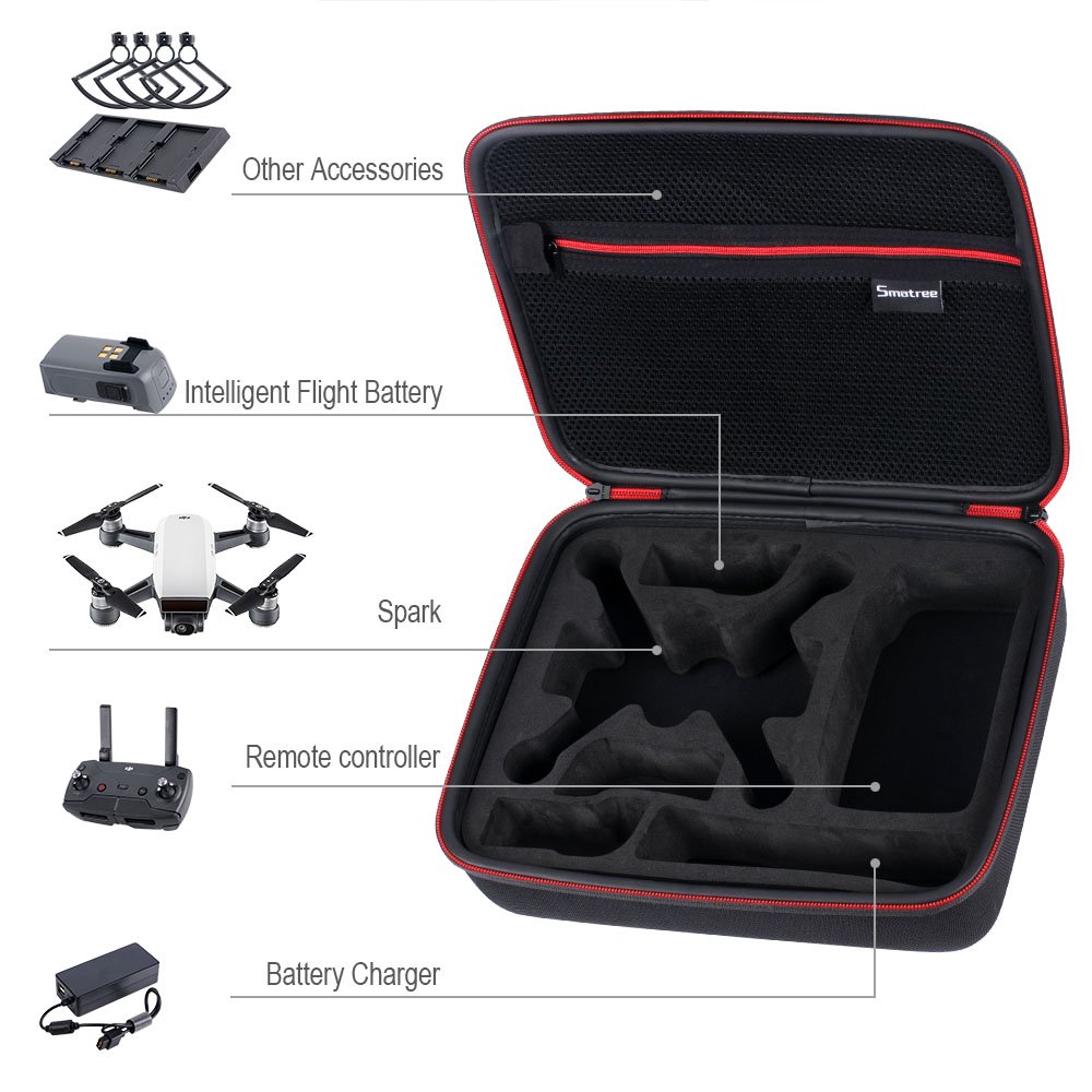 Smatree Carrying Case Compatible for DJI Spark Fly More Drone, 5.5L Hard Shell Travel Case for DJI Spark Drone,3 x Spark Intelligent Flight Batteries,Battery Charger,Remote Controller and Accessories