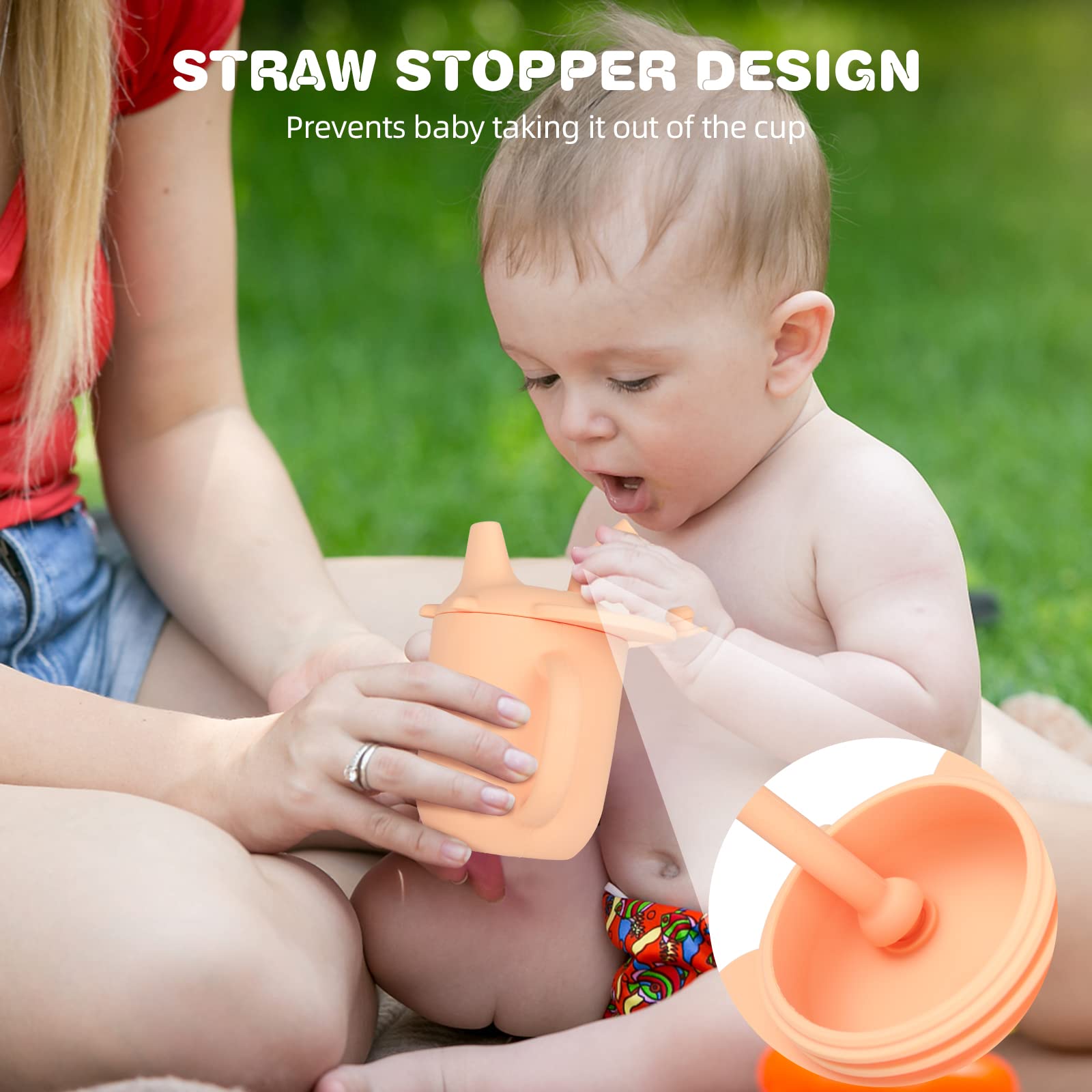 Fu Store Toddler Cup Elephant Silicone Training Cup Sippy Cup 3-in-1 with Straw Lid Trainer Cup with Handle for Babies Toddlers and Infant (Pink)