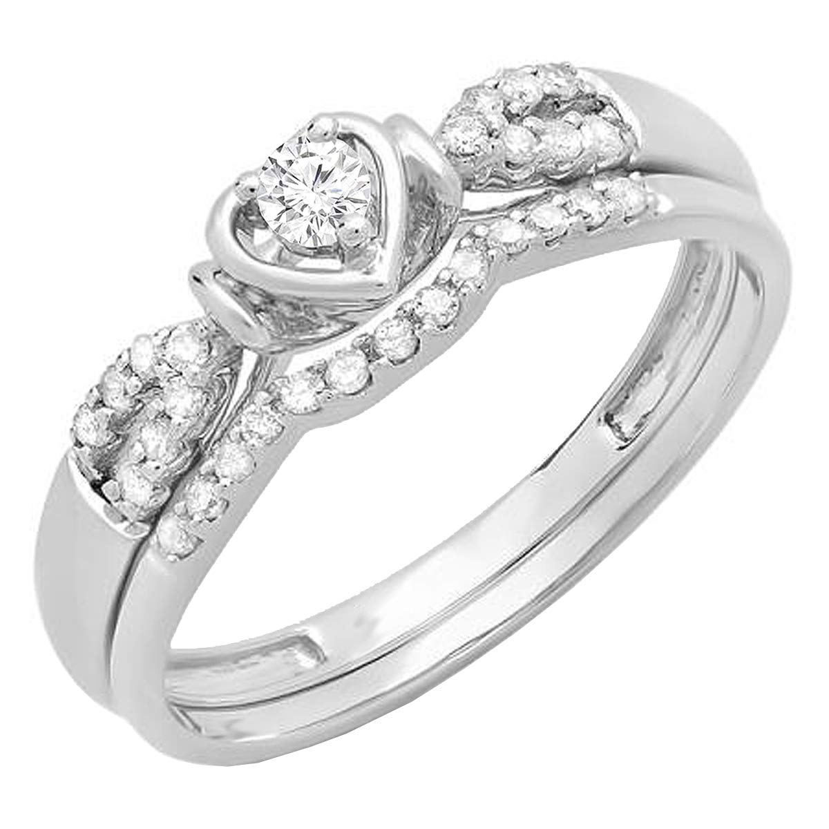 Dazzlingrock Collection 0.25 Carat (Cttw) 10k Round Diamond Women Heart Shaped Engagement Ring Set 1/4 CT, White Gold, Size 7.5
