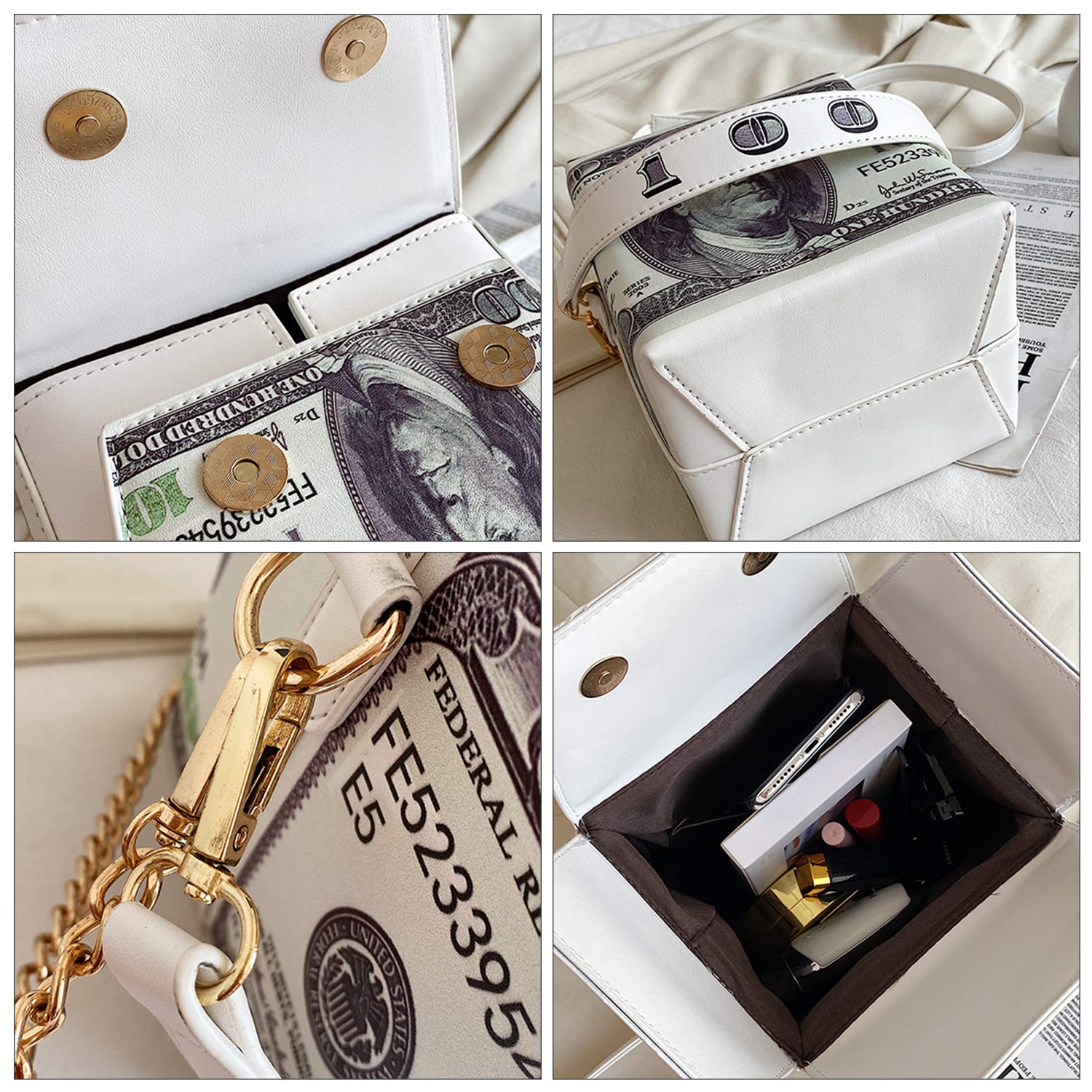 WOG2008 Takeout Box Tower Print Shoulder Bag Pu Leather Ladies Chinese Handbag Cute Girl's with Comfortable Chain Strap