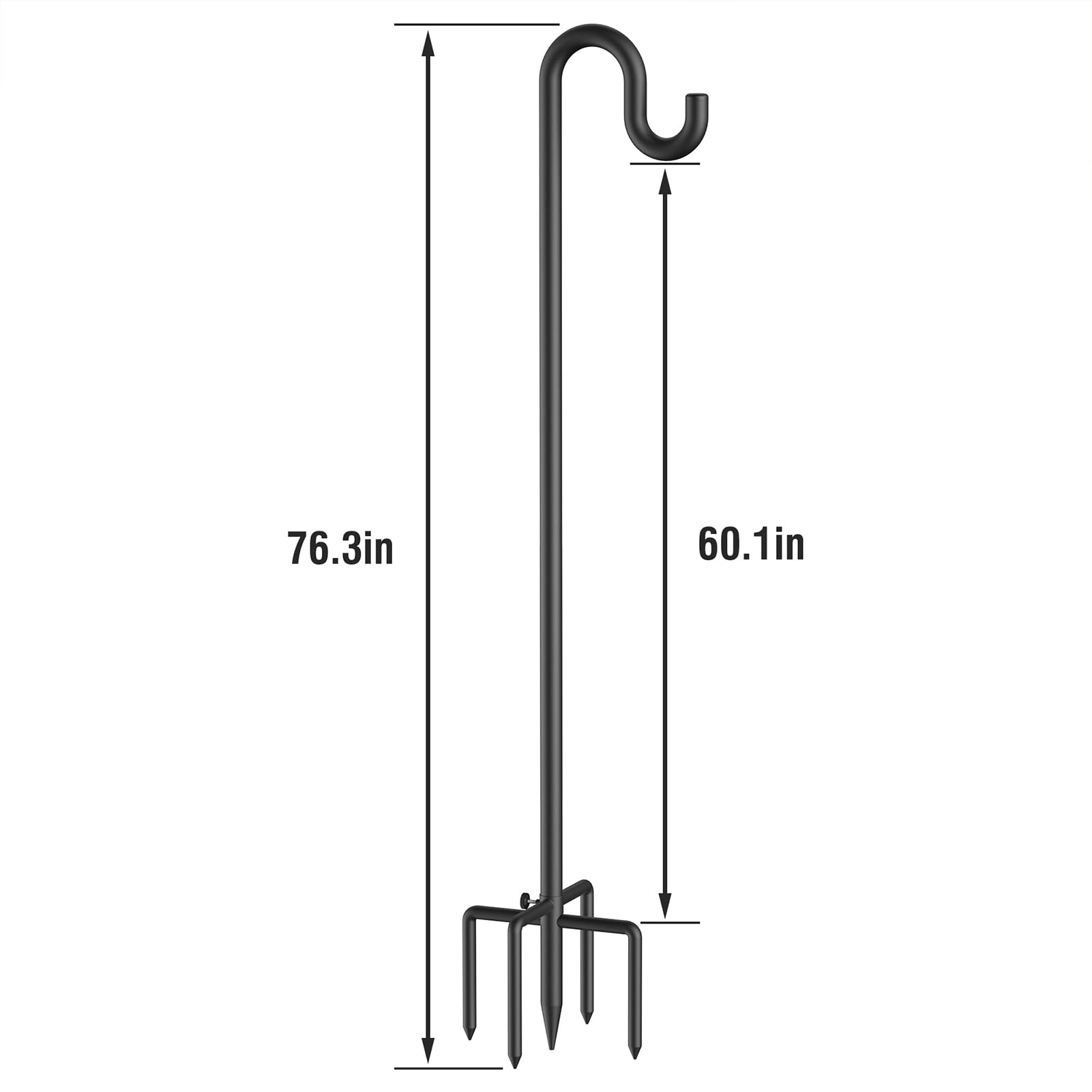 Forlogic Bird Feeder Pole 76 Inches Shepherd Hooks for Outdoor, Heavy Duty Bird Feeder Pole for Garden Decor, Black Shepherd Stand for Plant Baskets Wind Chime with 5 Base Prongs