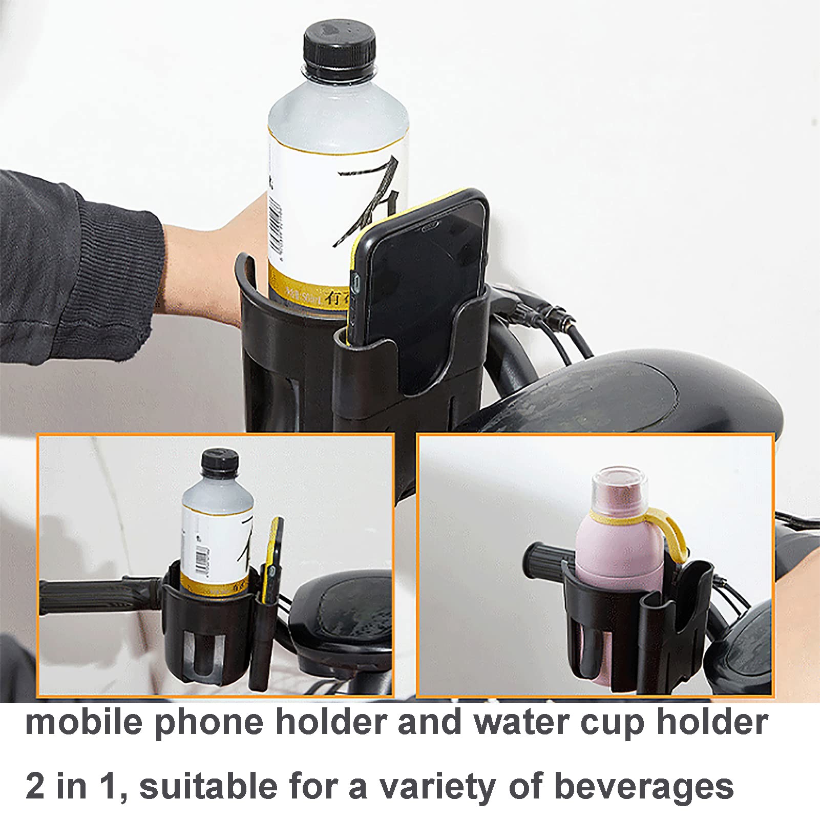 Cup Holder 2 in 1, Stroller Cup Holder, Bike Cup Holder, Stroller Organizer, Stroller Cup Holder with Mobile Phone Holder, 360 Rotation Drink Phone Holder for Bike Pushchair Wheelchair Walker Bicycle