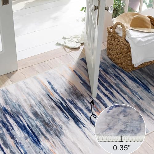 Lahome Abstract Kitchen Runner, 2X6 Soft Washable Runner Rug for Entryway Indoor Stain Resistant Laundry Room Runner, Modern Hallway Runner Rug Non-Slip Carpet Runner for Bedroom(2x6ft,Blue/Multi)