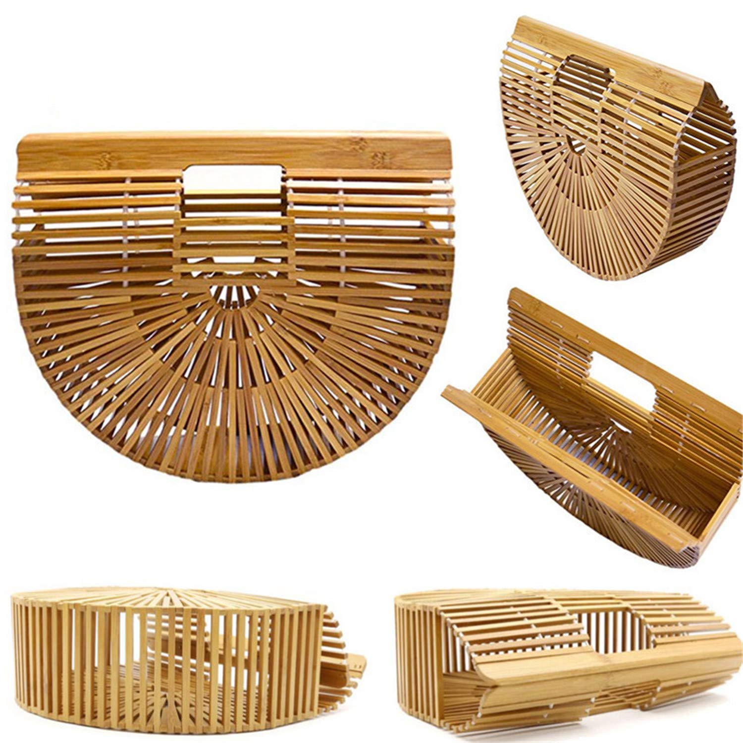 Women Handbag Beach Bags Summer Luxury Designer Bamboo Handbags Ladies Handmade Purse Pink 28cm