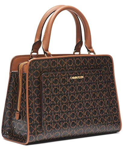 Calvin Klein Margot Textured Logo Satchel, Brown/Khaki/Caramel Embossed