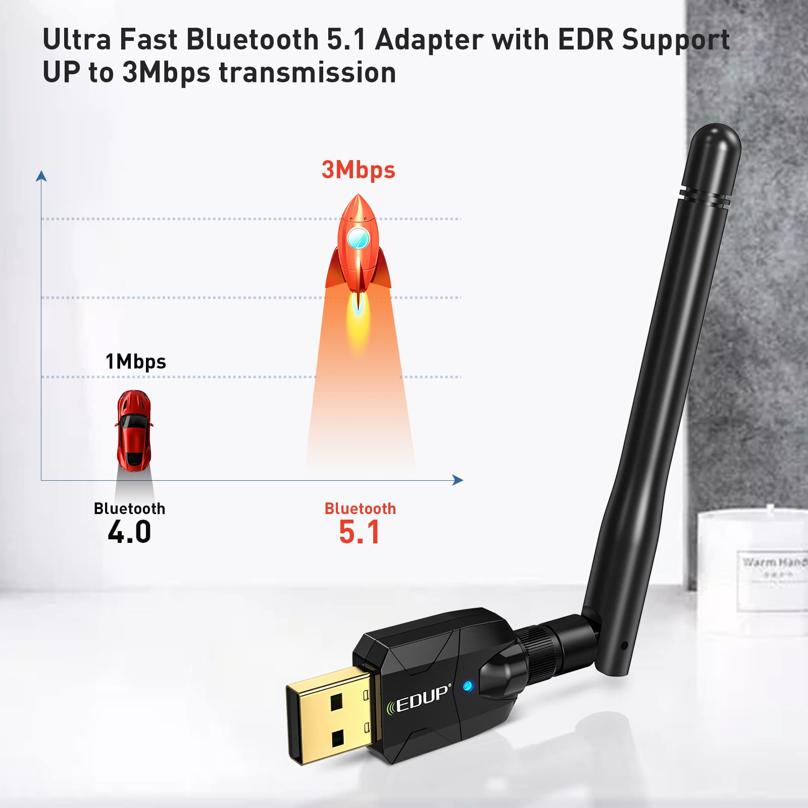 Long Range USB Bluetooth 5.1 Adapter for PC Wireless Audio Dongle 328FT / 100M 5.1 Bluetooth Transmitter Receiver for Desktop Laptop PC with Windows 11/10/8/8.1/7