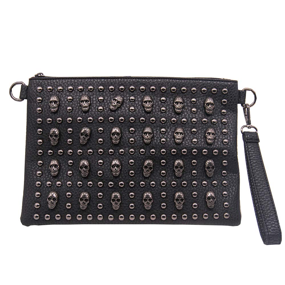 Women Rivets Skull Clutch Purses small Shoulder Bag Party Wristlet Handbag Bag Evening Long Purse
