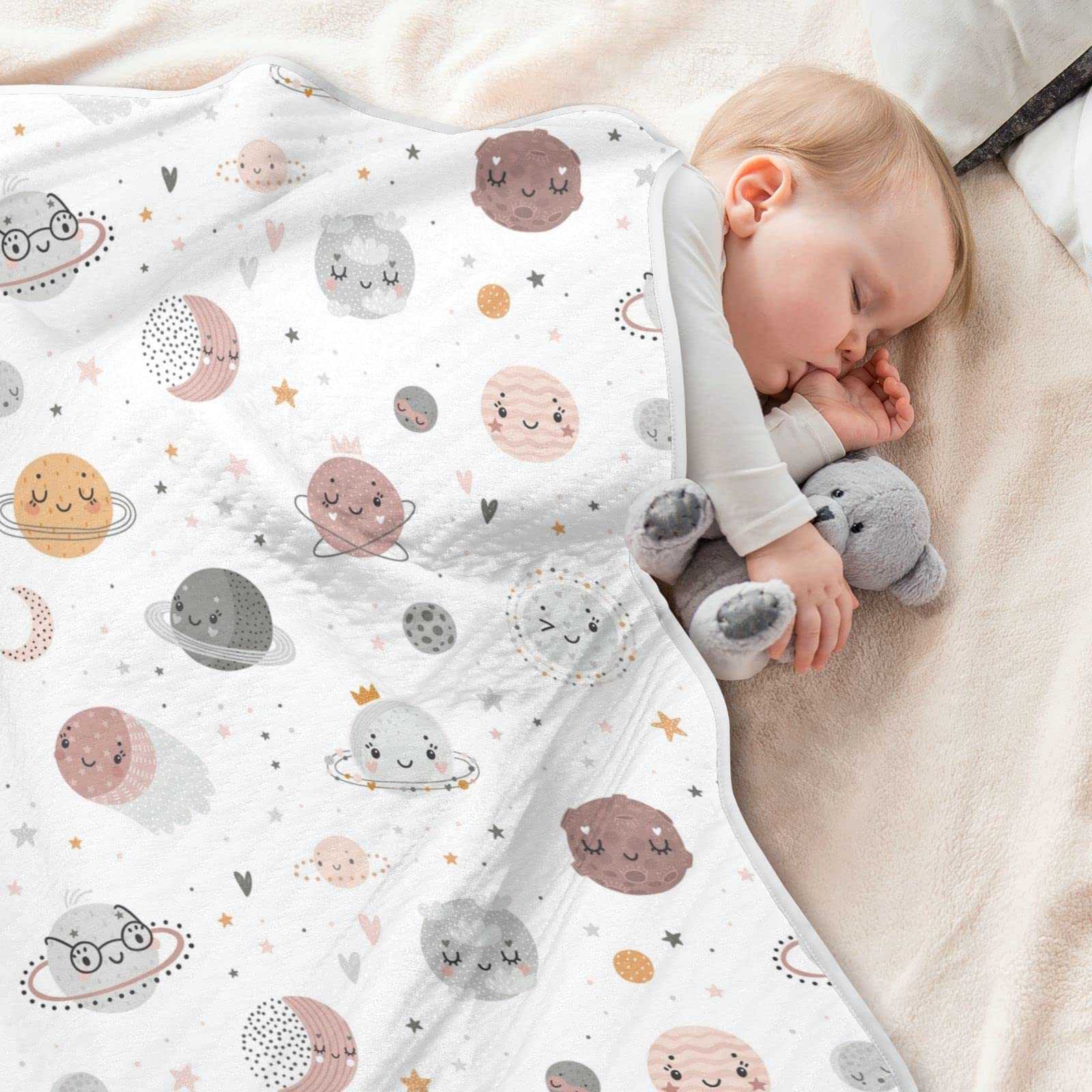 Galaxy Space Planets Cotton Baby Blanket 30" x 40" Warm Soft Breathable Muslin Swaddle Blankets for Toddler Boys Girls Nursery Receiving Wraps