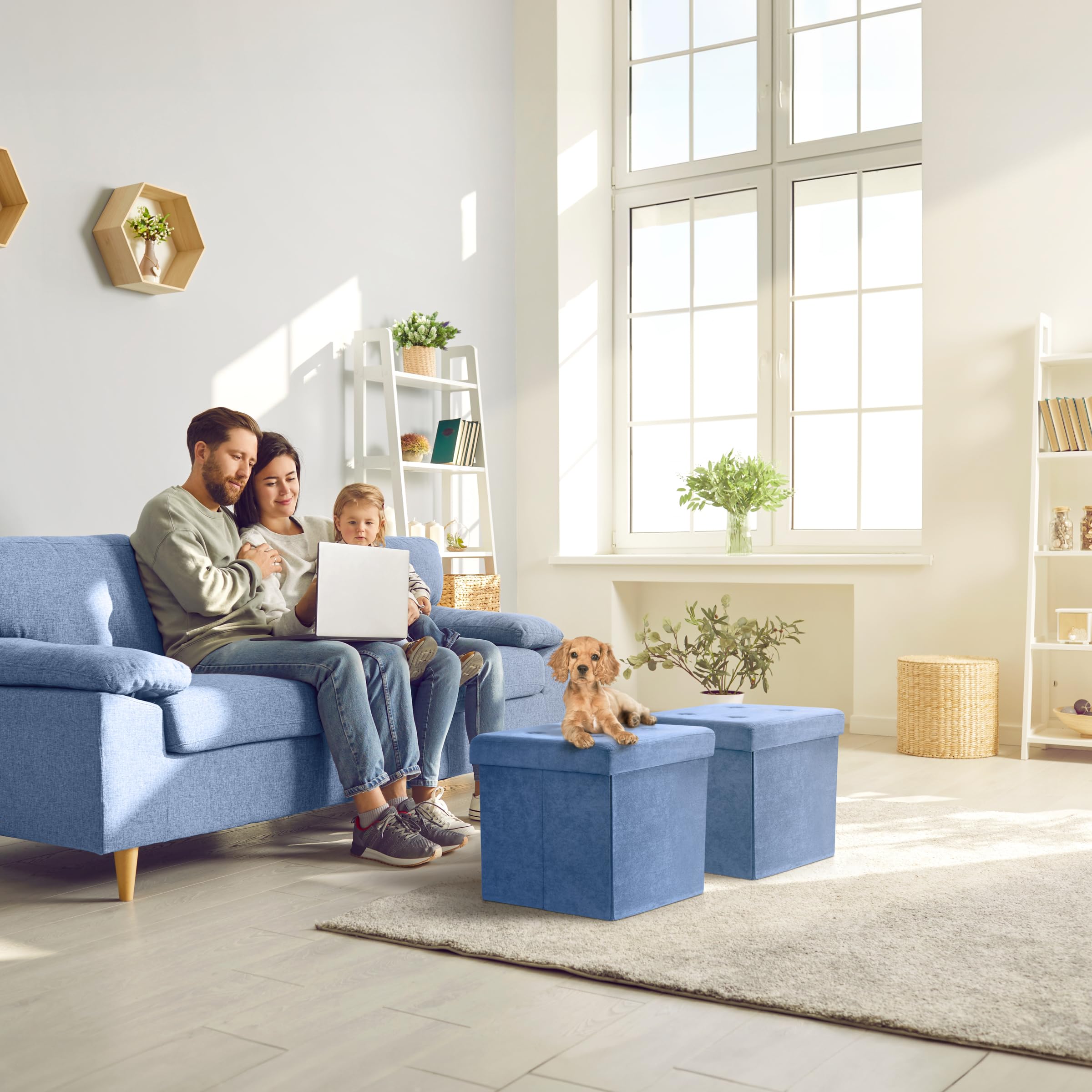Sorbus Storage Ottoman Foot Rest Cube– Small Folding Ottoman Bedroom Bench Chest 15 Inch Toy Box Coffee Table, Shoe Storage, Foot Stool, Pouf Storage Ottoman, Seat, Suede Velvet Fabric - Teal Blue