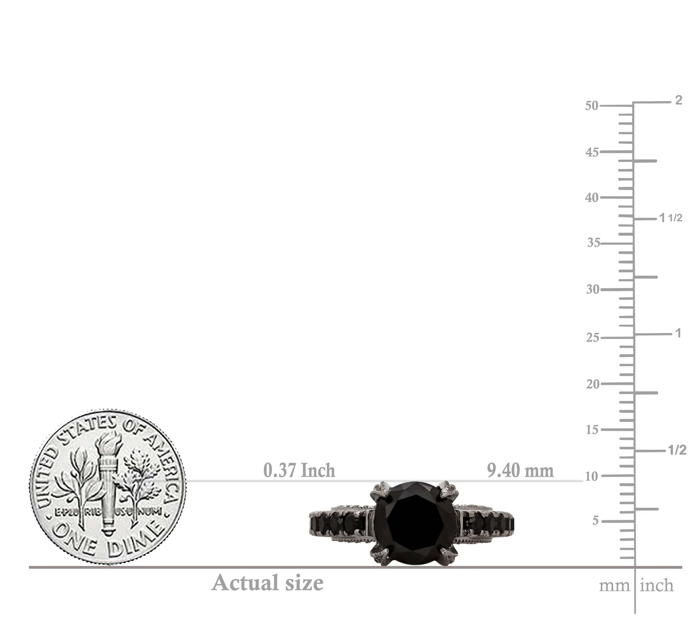 Dazzlingrock Collection 4.00 Carat Round Black & White Diamond With Solitaire With Accent Art Deco Engagement Ring in Black Plated 18K White Gold, Size 5
