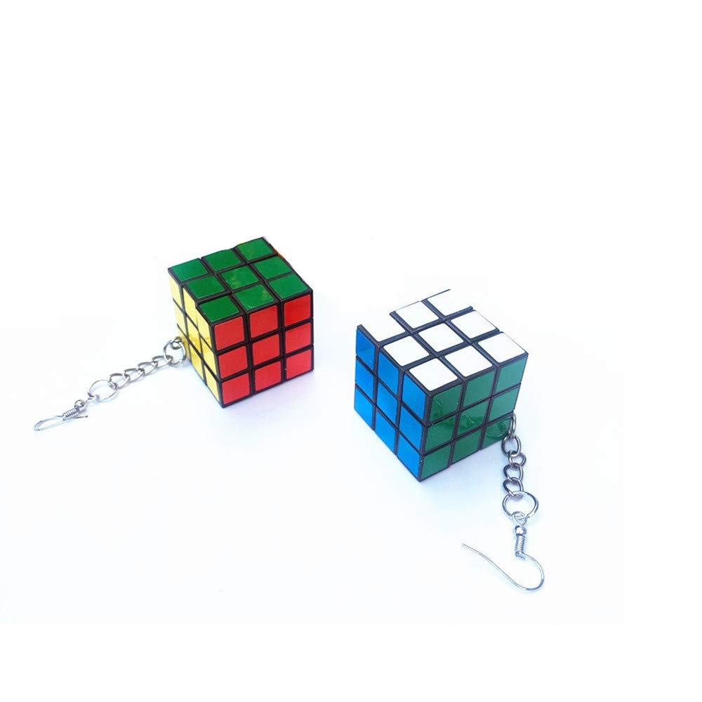 Cute Real Magic Cube Dangle Earrings Necklace Puzzle Cube Can Play Creative Cartoon Funny Earrrings for Women Girls (Earrings)