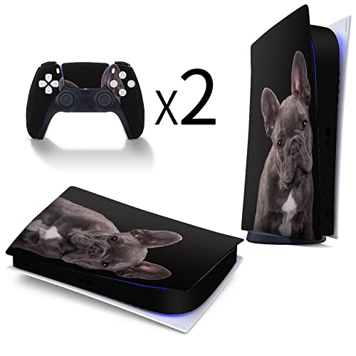 French Bulldog on Dark Full Protective Skin Cover Design Wrap Decal Sticker Compatible with PS5 Digital Edition Console and Controller