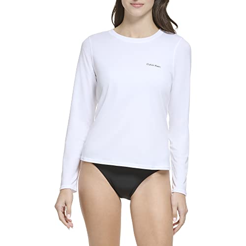 Calvin Klein Women's Standard Long Sleeve 40+ Protection Moisture Wicking UPF Top, WHITE